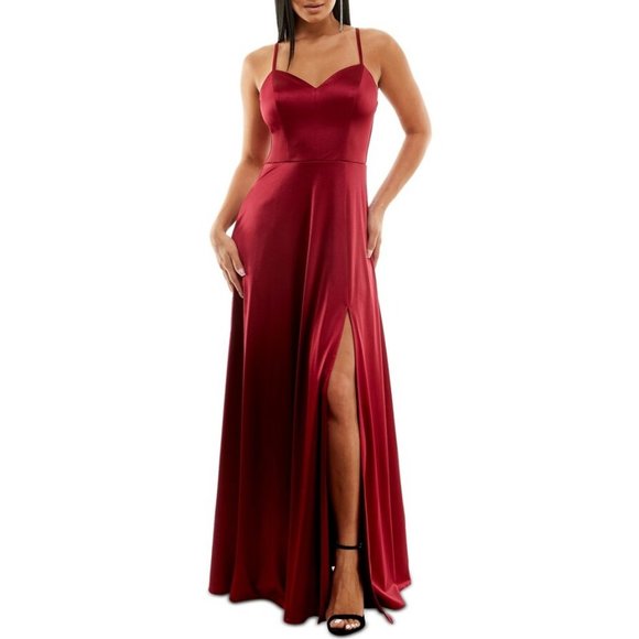City Studios | Dresses | City Studios Juniors Side Slit Satin Gown With ...